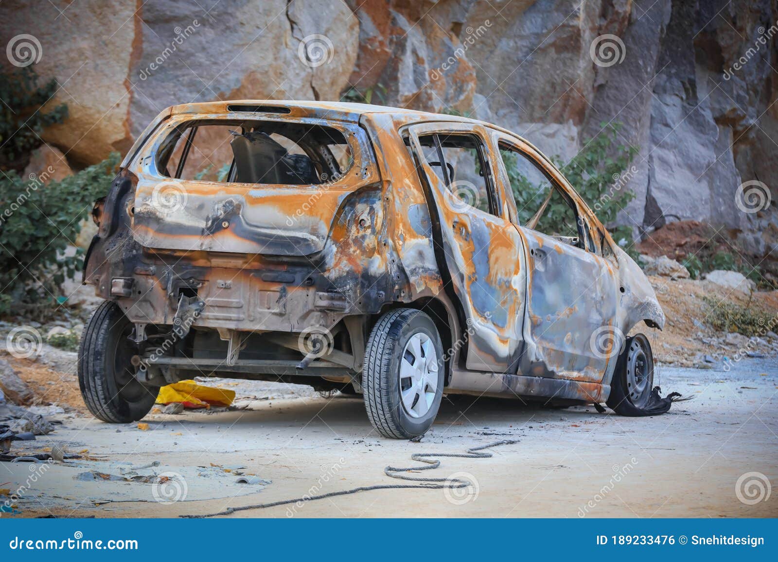 Old Rusty Burnt Car at Road Side Editorial Photo - Image of destruction ...