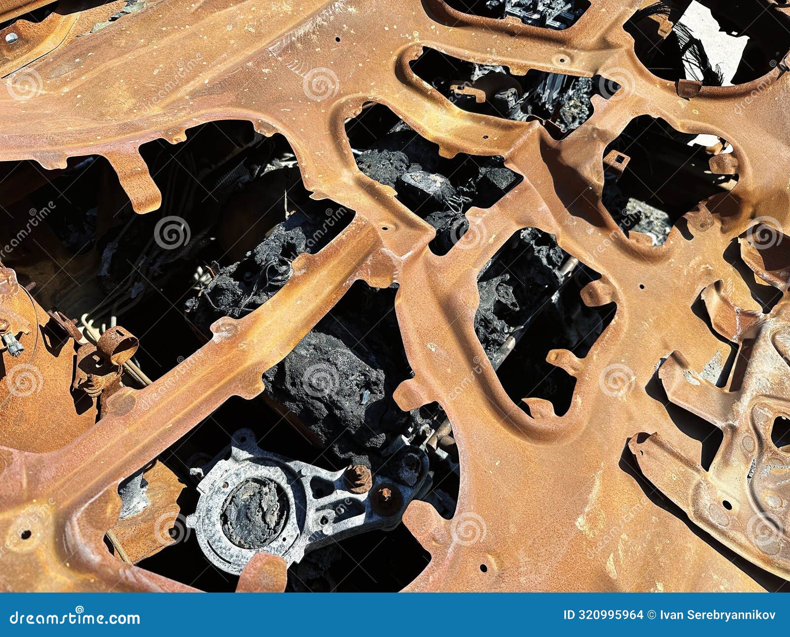 Old Rusty Burnt Out Car and Engine after Explosion. Car Insurance Stock ...