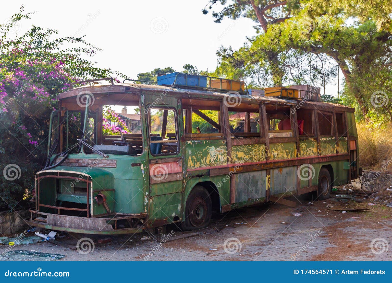 Old Rusty Bus Partly Collapsed Stock Image - Image of station ...