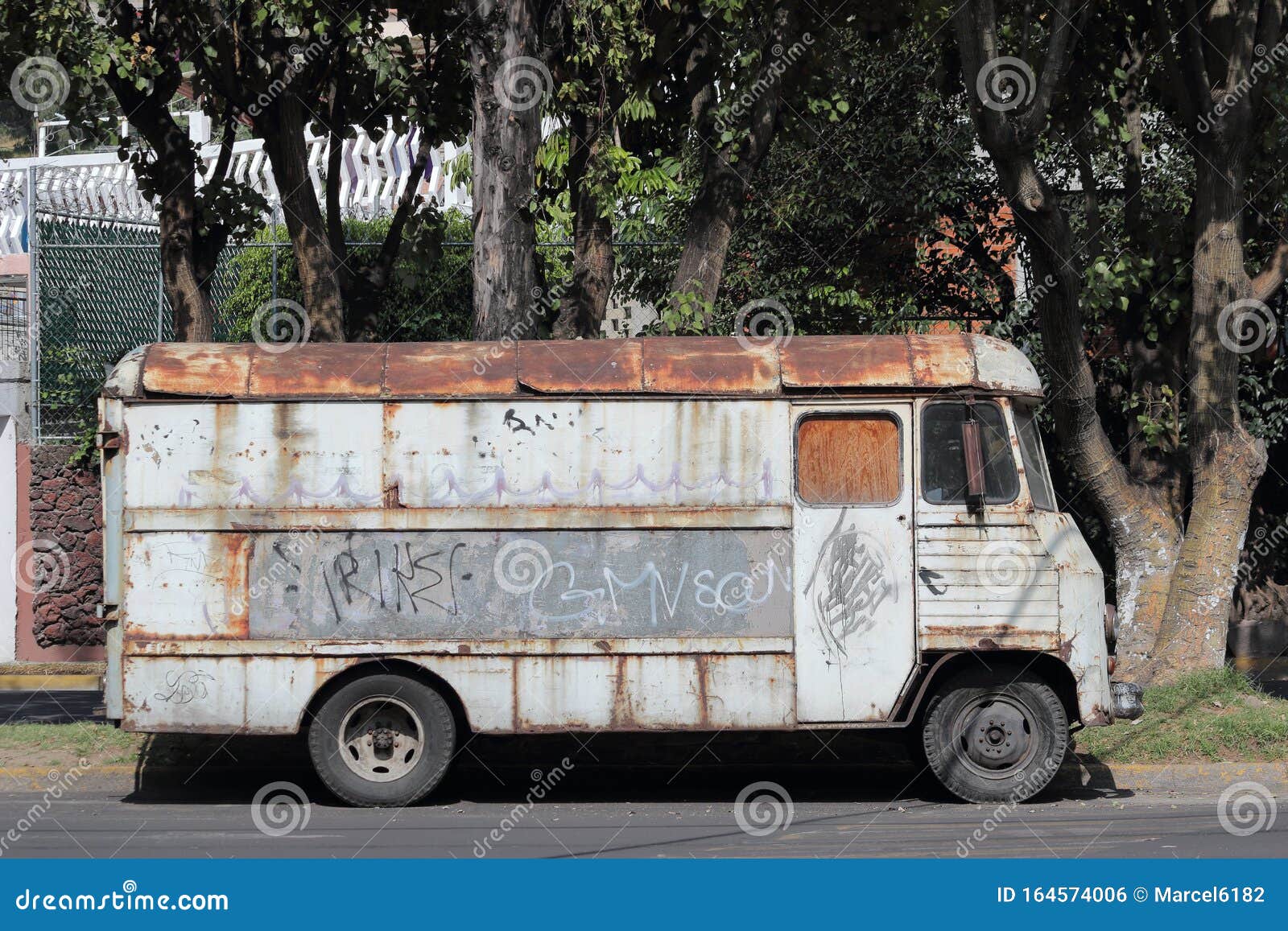 Old Rusty Bus on the Side of the Street. Stock Photo - Image of ...