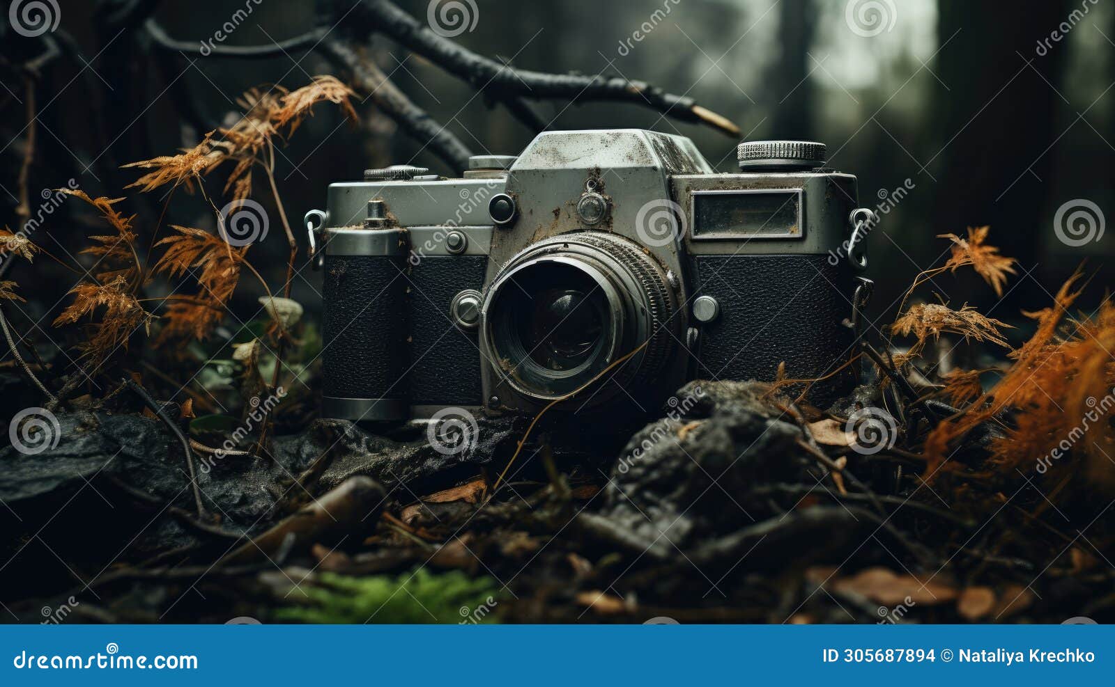 Old Rusty Camera Lost in the Jungle Forest Stock Photo - Image of ...