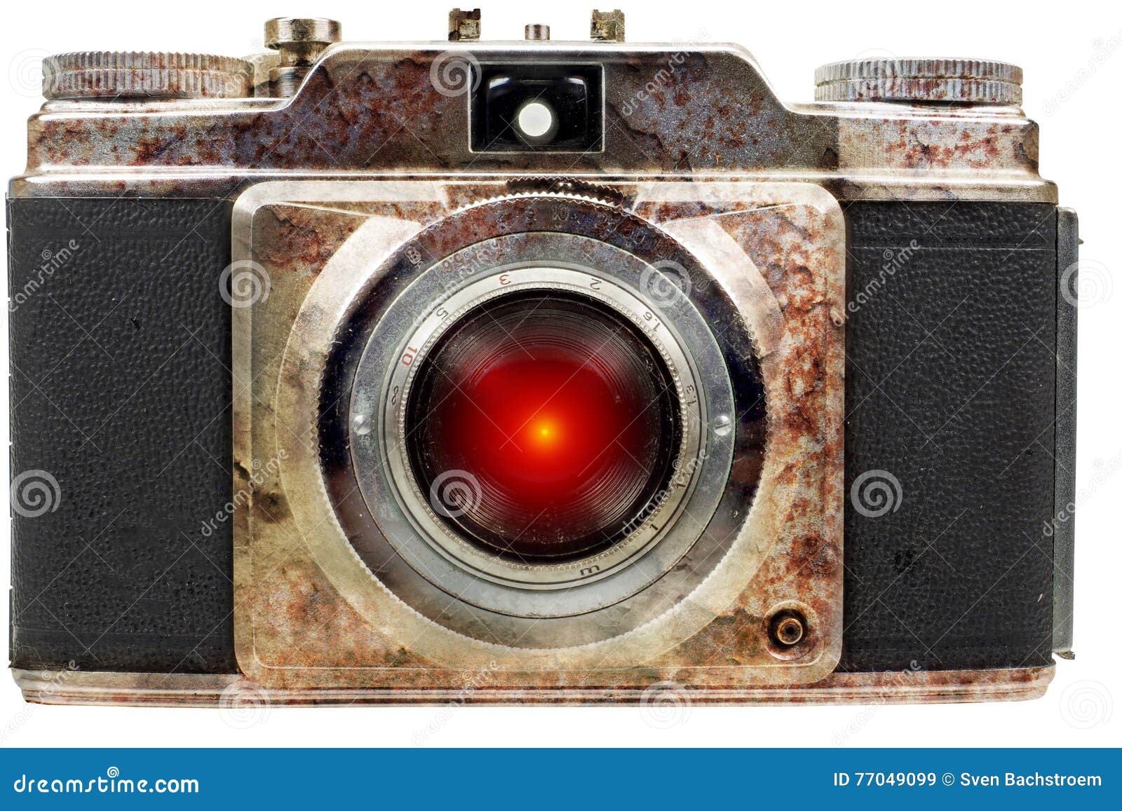 Old Rusty Camera with a Red Lens Eye Stock Image - Image of solution ...