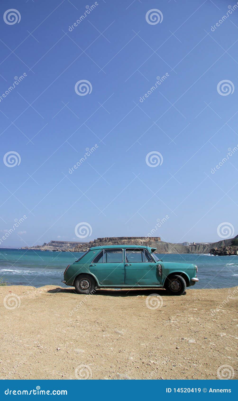 An Old Rusty Car Abandoned on a Beach Stock Image - Image of blue ...