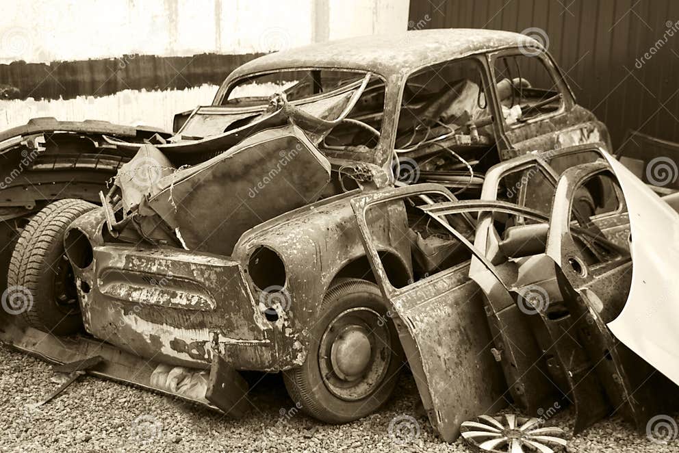 Old rusty car at the dump stock photo. Image of explode - 56710368