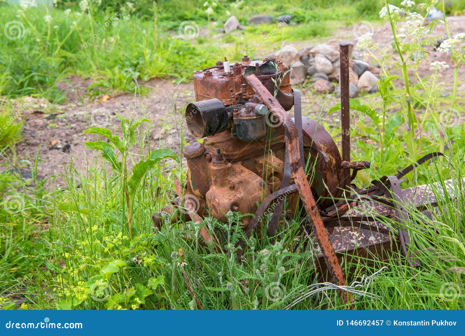 Old Rusty Car Engine is Standing in the Grass Stock Image - Image of ...