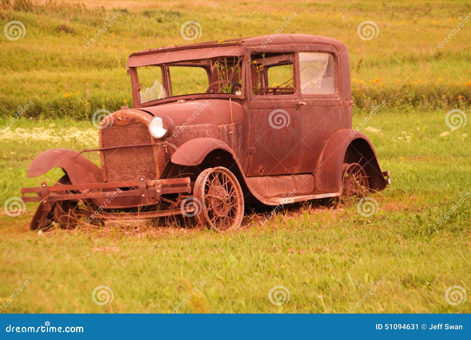 Old rusty car stock image. Image of vintage, field, grass - 51094631