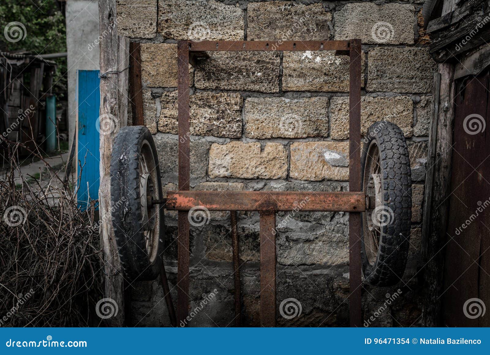 Old Rusty Cart with Rubber Wheels Stock Photo - Image of abandoned ...