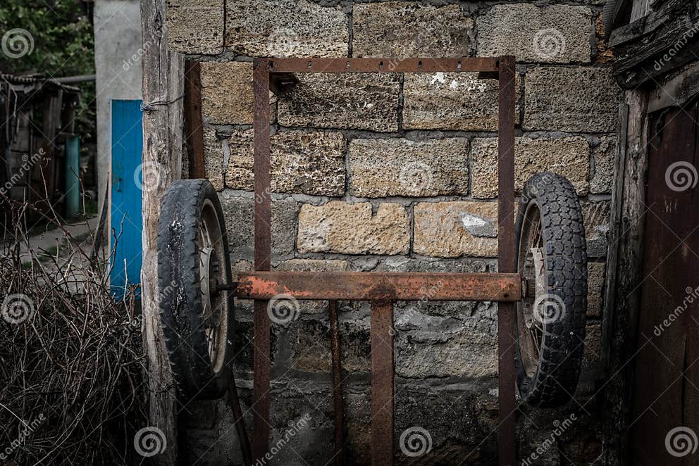 Old Rusty Cart with Rubber Wheels Stock Photo - Image of abandoned ...