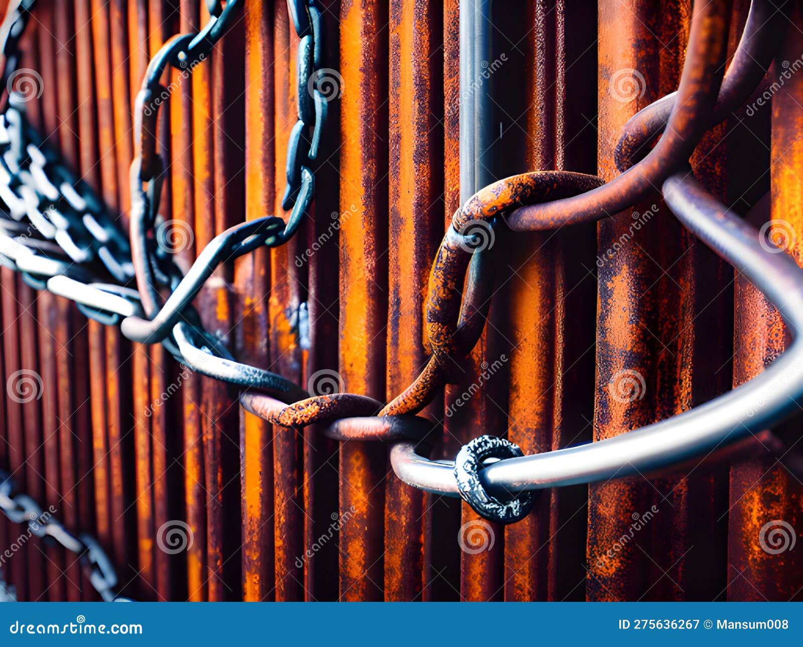Old Rusty Chain on the Fence, Ai Generated Stock Illustration ...