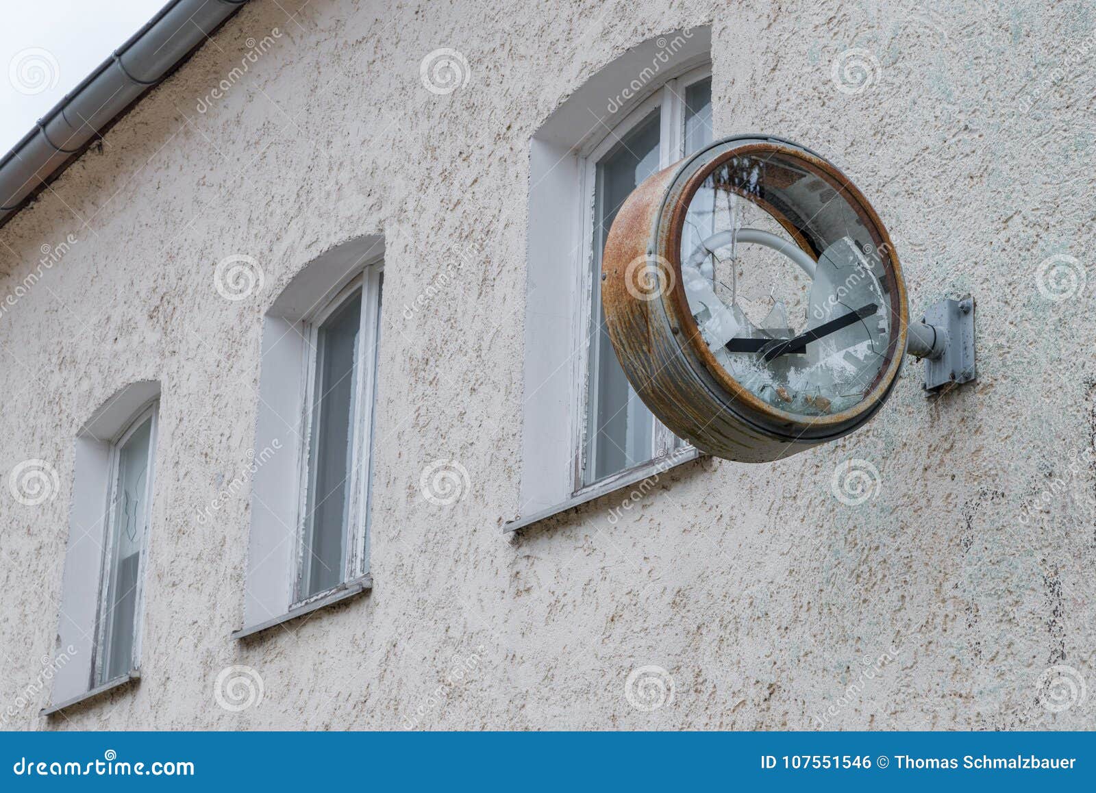 Old Rusty Clock with Broken Glass and Dial Stock Photo - Image of fault ...