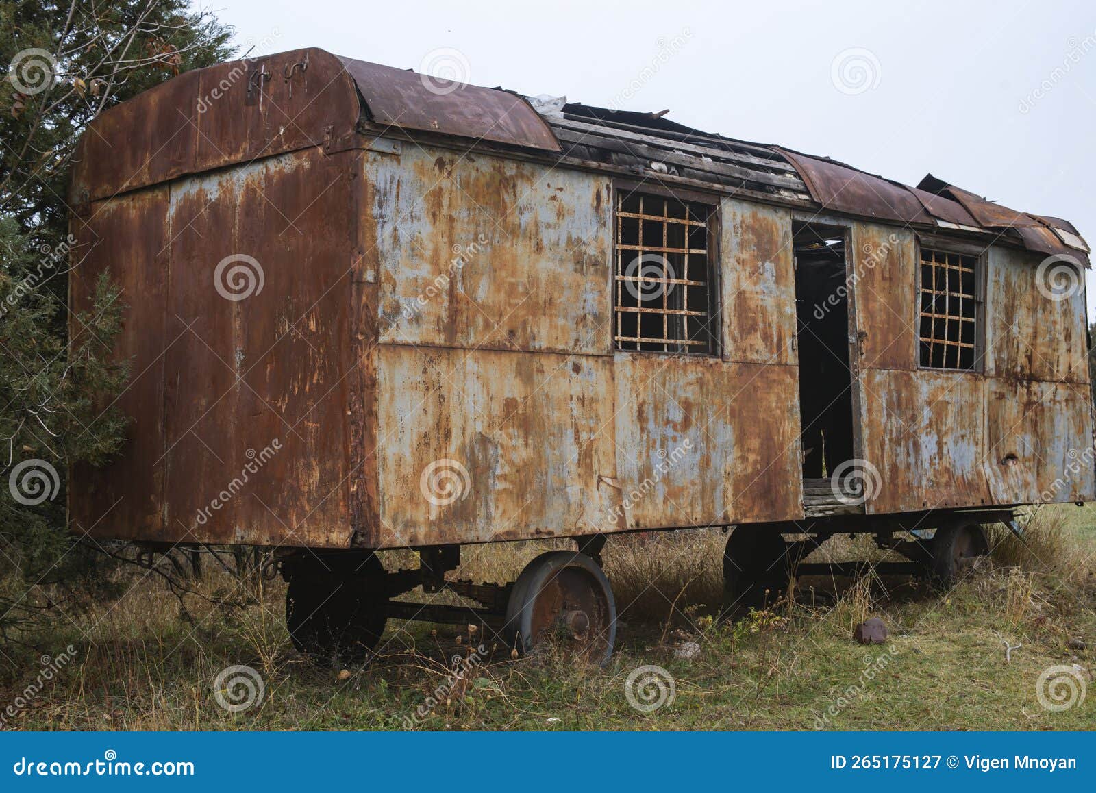 Old Rusty Construction Camper, Trailer or Wagon. Stock Image - Image of ...