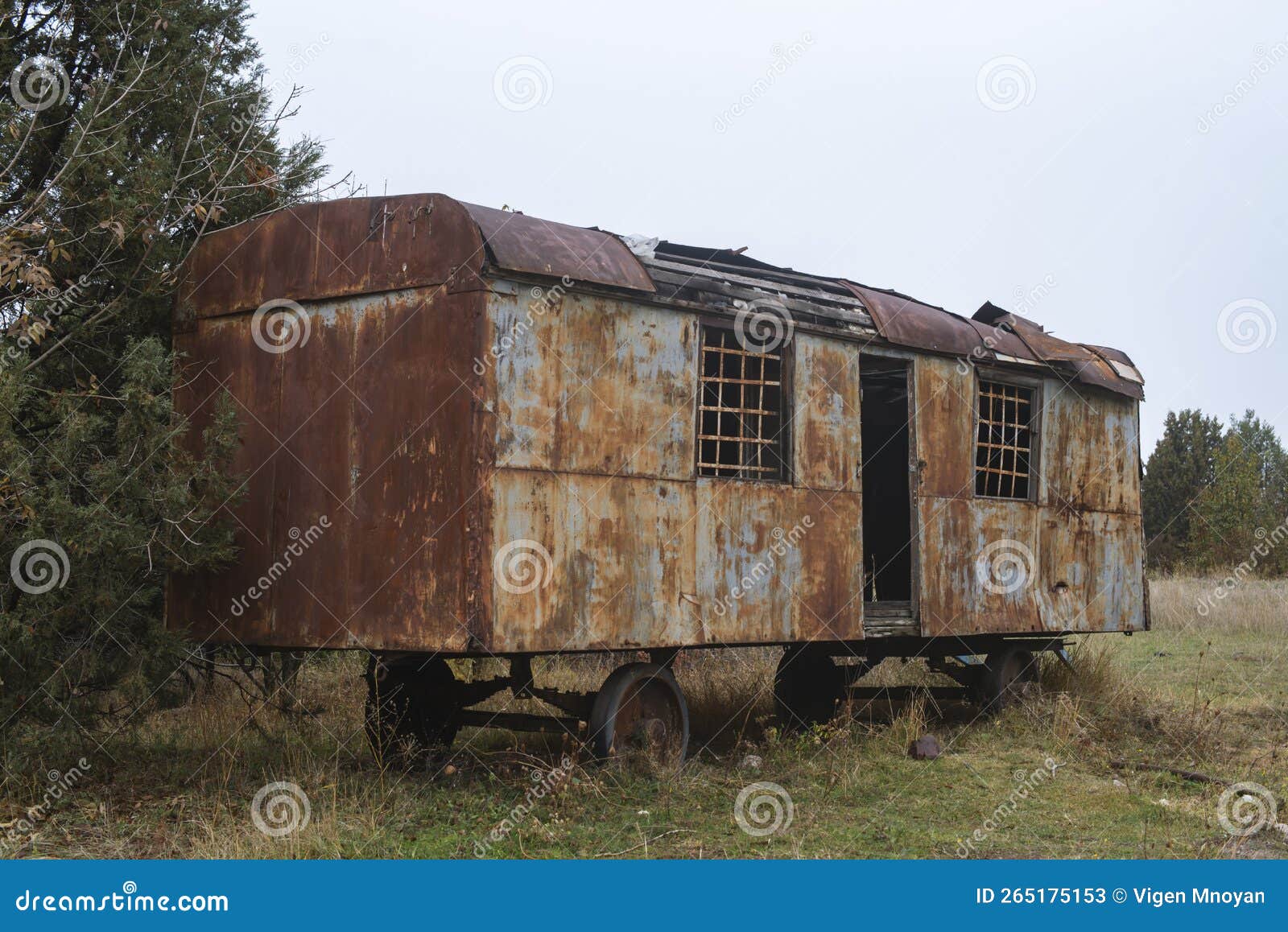 Old Rusty Construction Camper, Trailer or Wagon. Stock Image - Image of ...