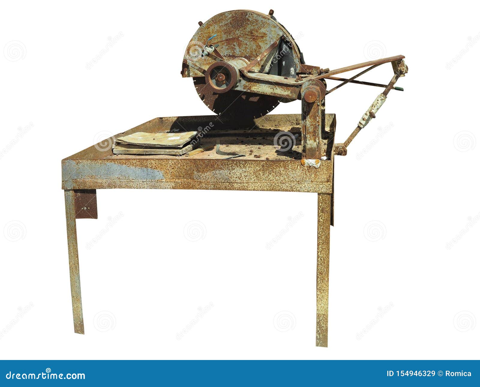Old Rusty Cutting Stone Machine Isolated Over White Background Stock ...