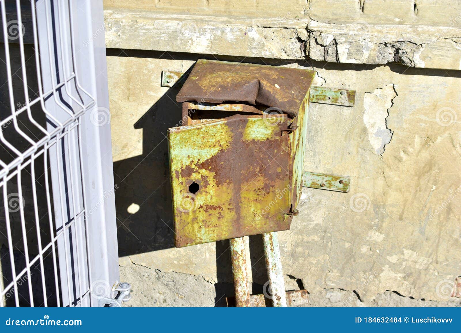 Old Transformer Electric Booth On A Background Of Green Wall Royalty ...