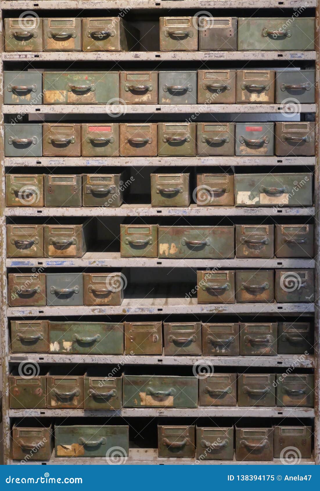 Old Rusty Shelf with Many Drawers and Boxes for in a Disused Workshop ...