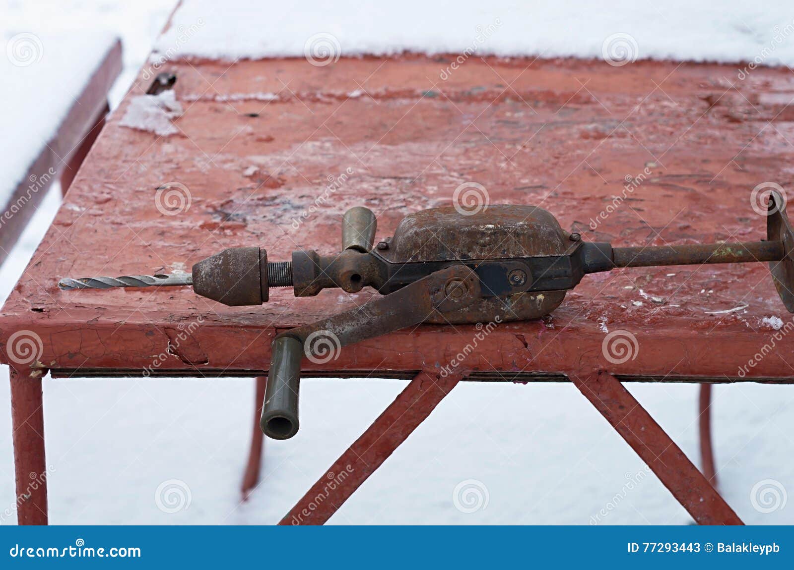 Old rusty drill stock image. Image of wood, retro, close - 77293443