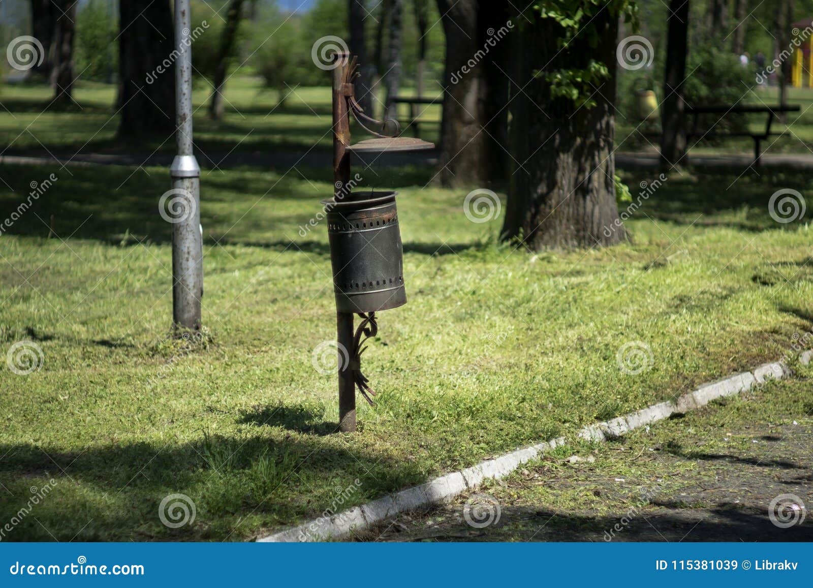 Old Rusty Dustbin in the Park Stock Image - Image of trashcan, life ...