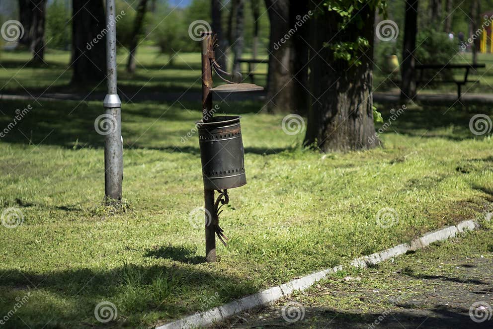 Old Rusty Dustbin in the Park Stock Image - Image of trashcan, life ...