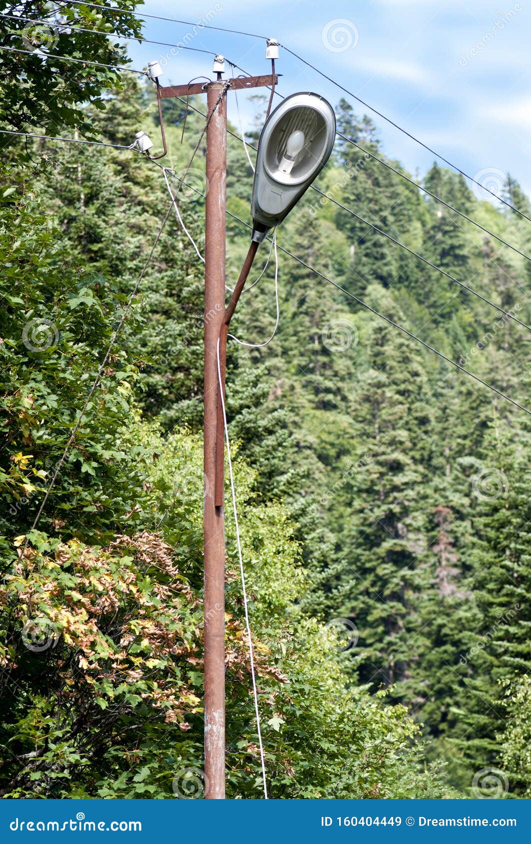 Old, Rusty Electric Pole with Lantern Stock Image - Image of ...