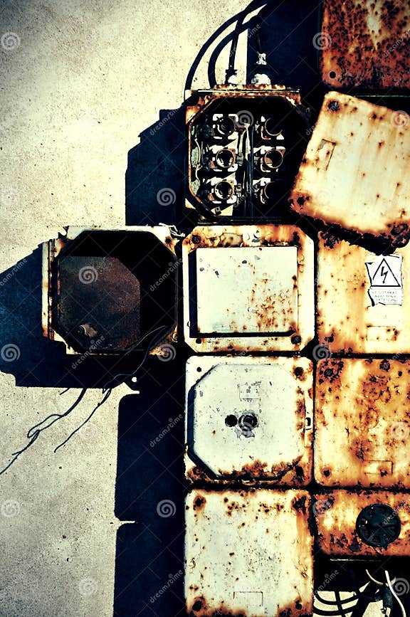 Old Rusty Electrical Boxes and Wiring Electrical Installation Stock ...