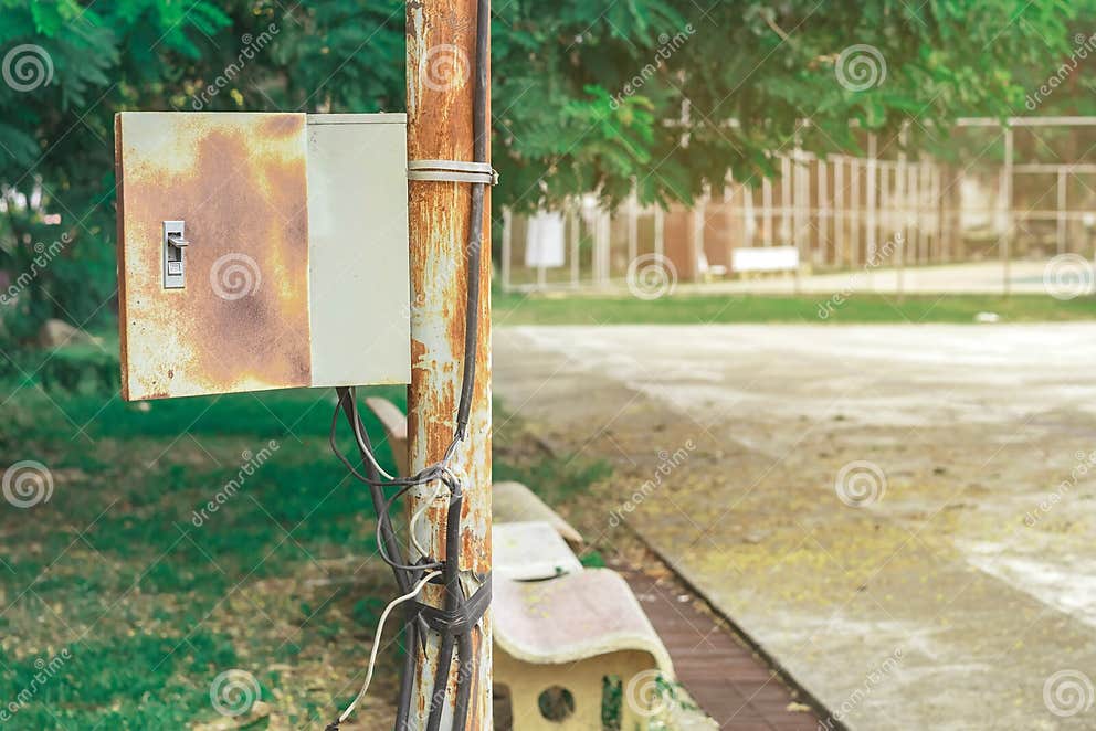 Old Rusty Electrical Power Control Box on Rusted Electric Pole Stock ...