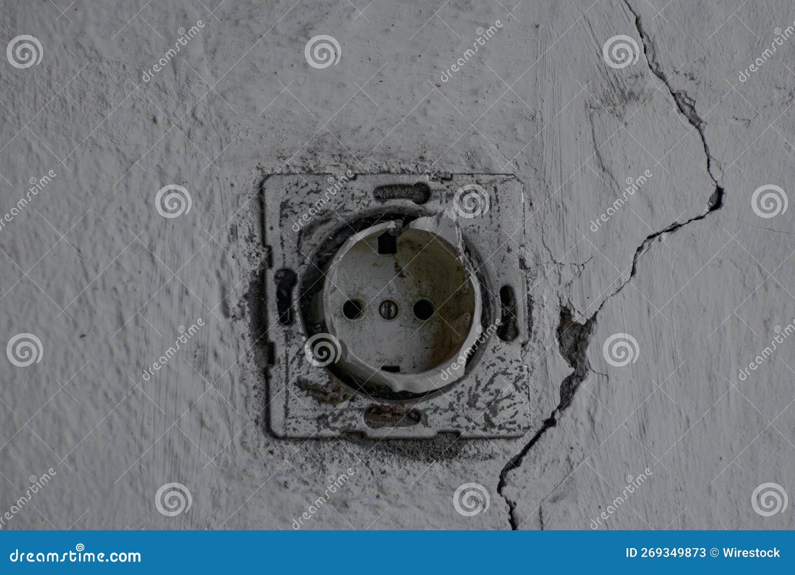 Old Rusty Electrical Socket on a Cracked White Wall. Stock Image ...