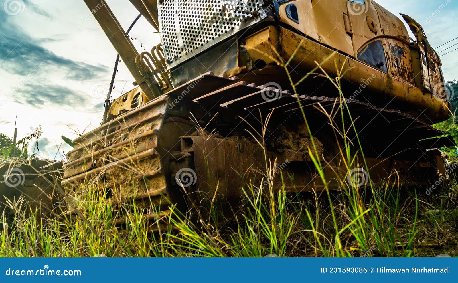 Old Rusty Excavator From The Back, Vintage Digger Machine, Construction ...