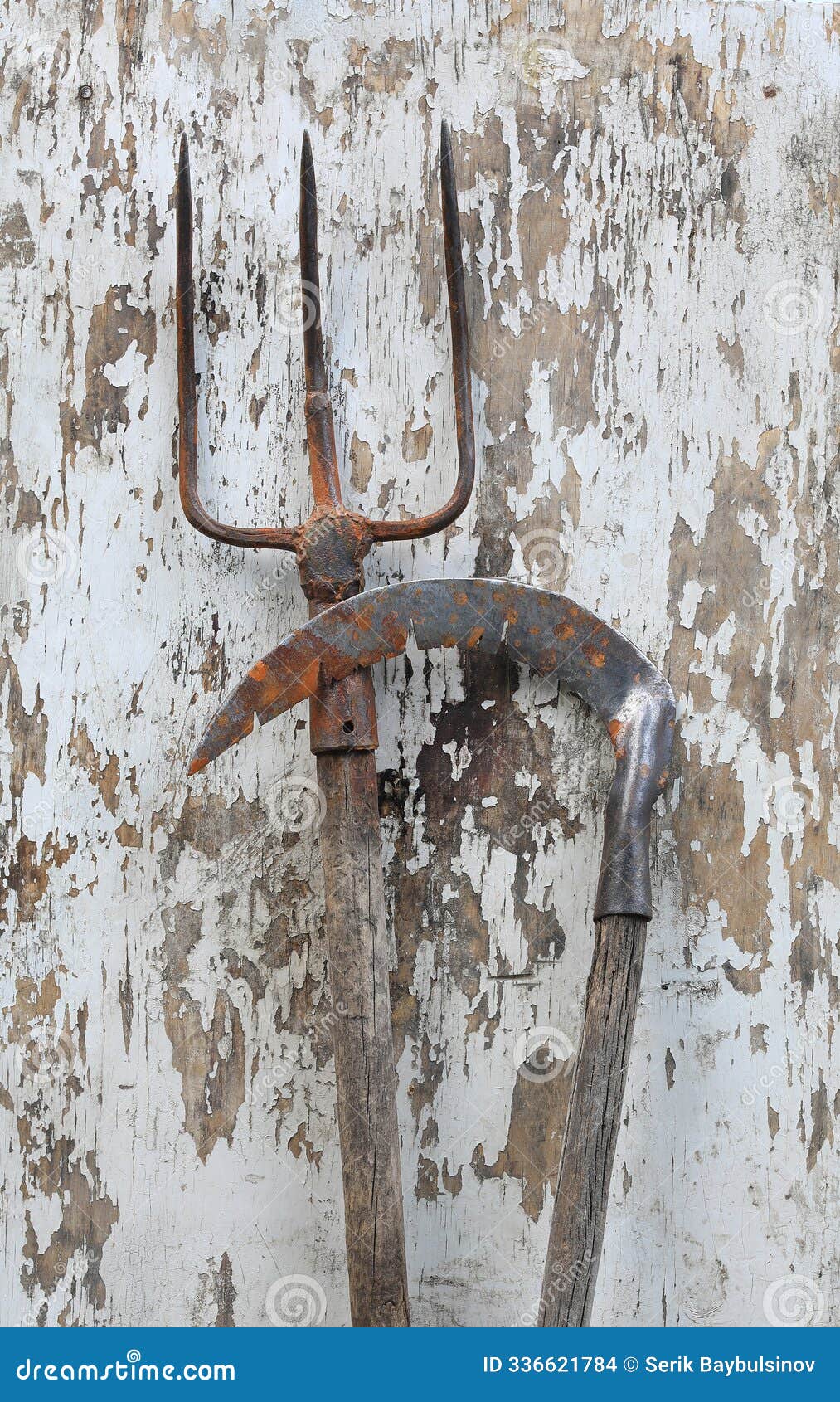 Old Rusty Farming Tools on Wooden Stock Photo - Image of retro, metal ...