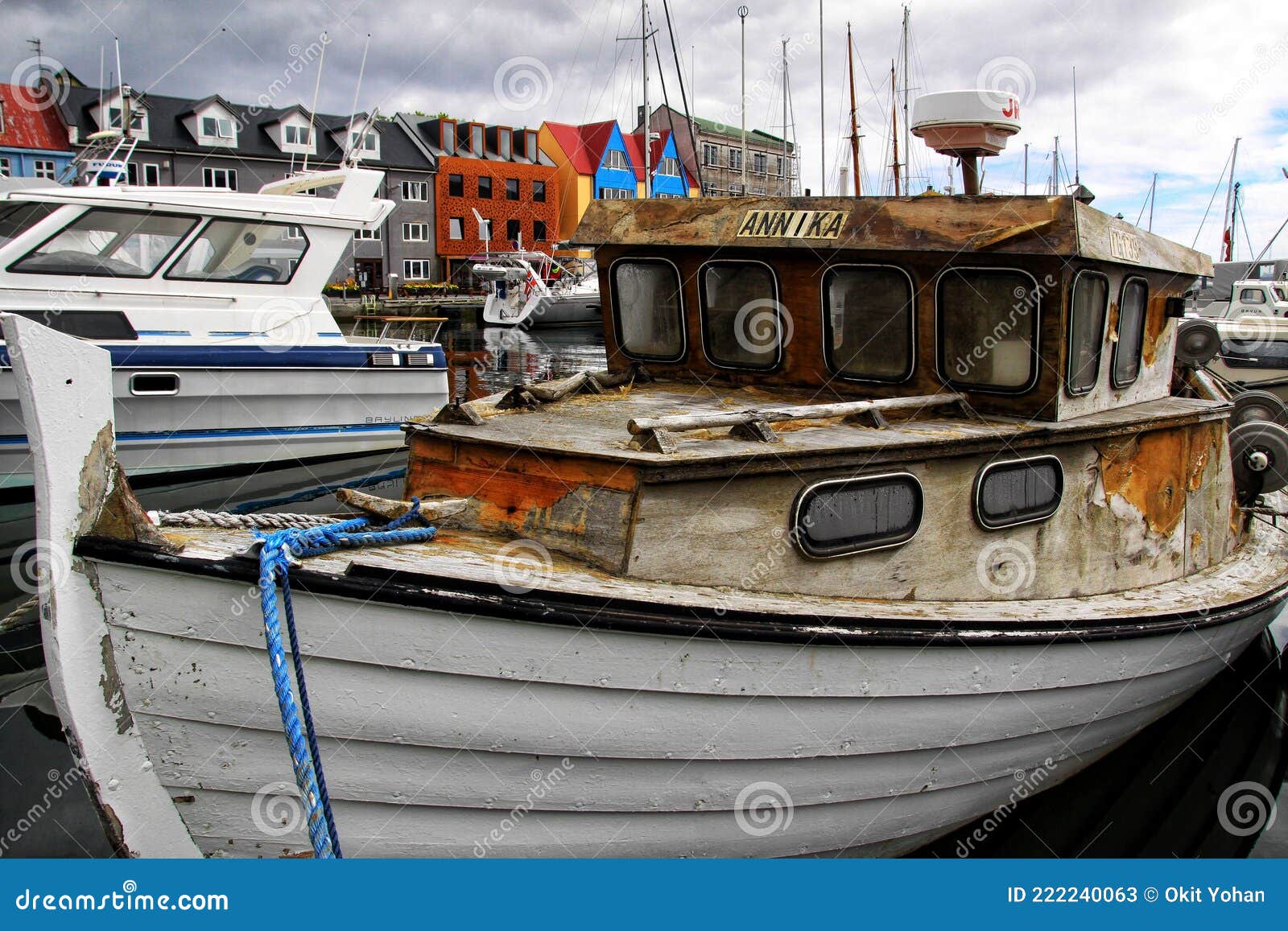 An Old Rusty Fishing Boat Docks In The Pier Royalty-Free Stock Photo ...