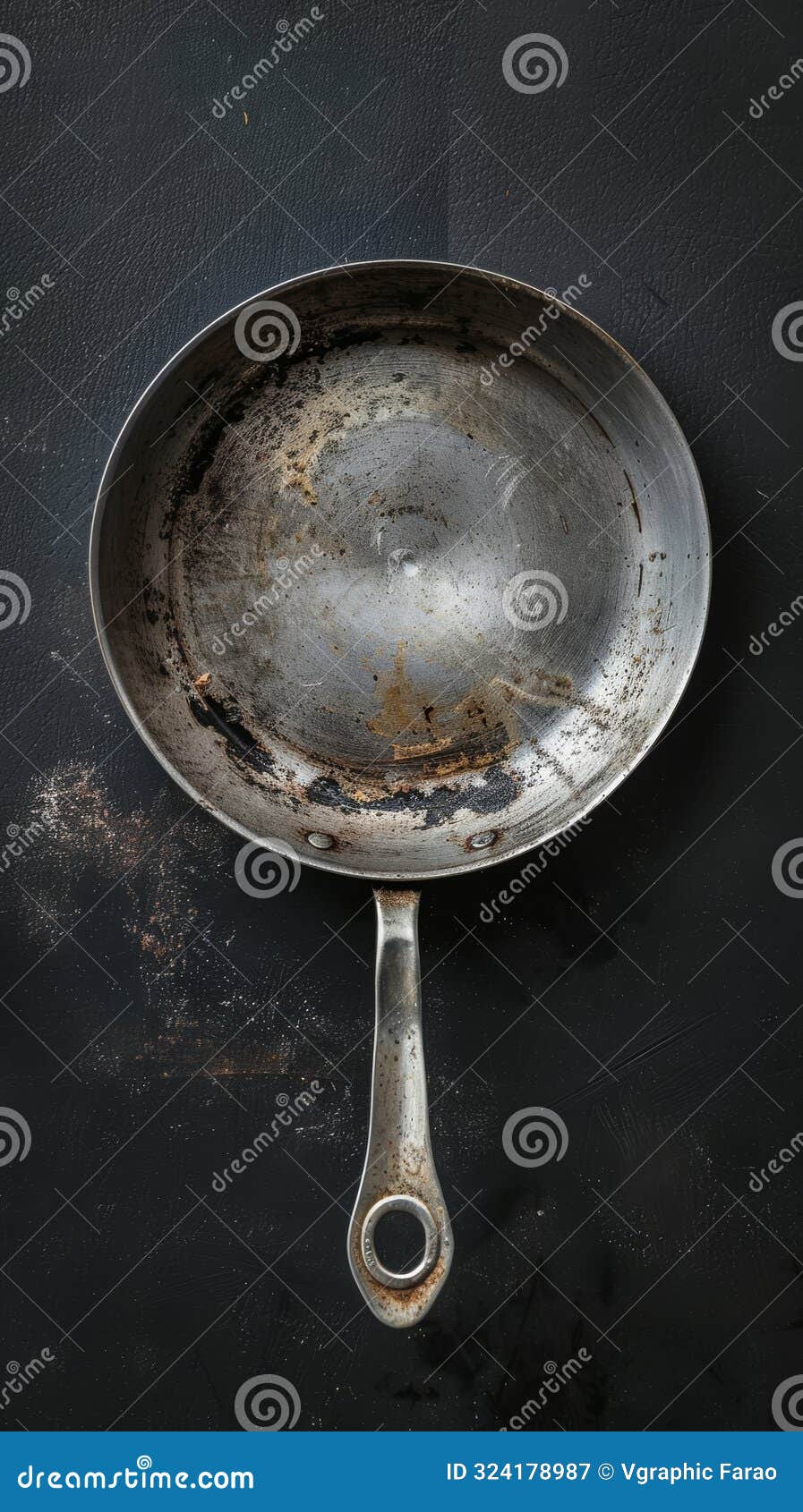 Old and Rusty Frying Pan on Black Background, Close-up. Culinary and ...