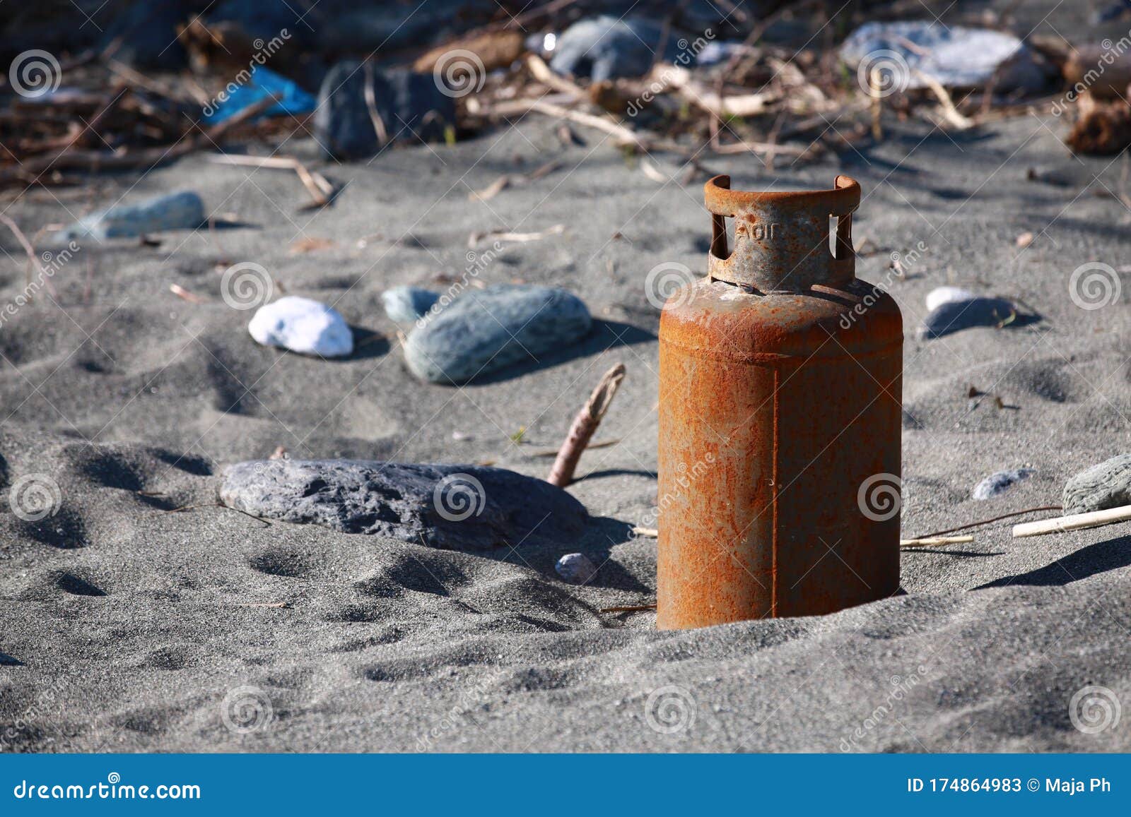Old Rusty Gas Cylinder on the Beach Stock Image - Image of rust, rubber ...