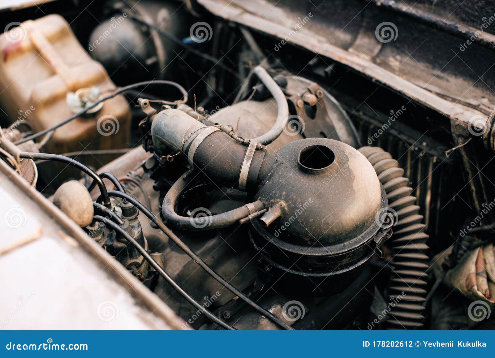 Old Rusty Gasoline Engine in Old Car Stock Photo - Image of power ...