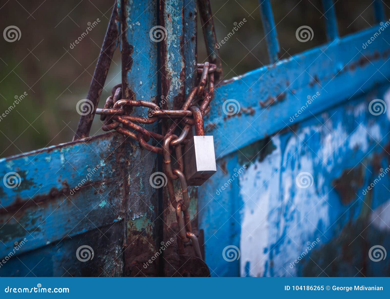 Old and rusty gate lock stock image. Image of access - 104186265