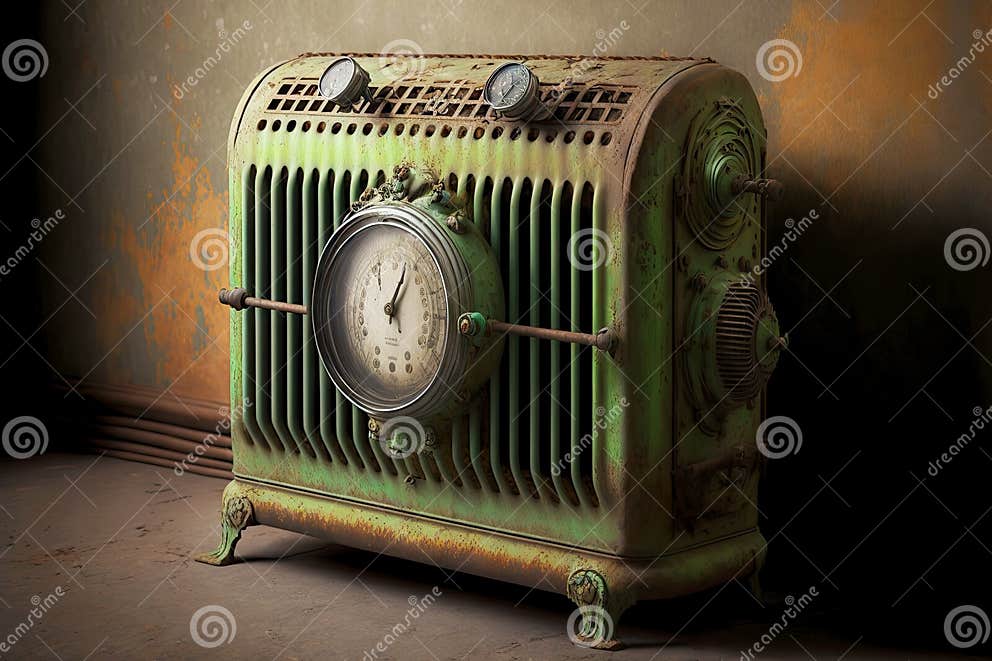 Old Rusty Green Heating Radiator with Temperature Controller Stock ...