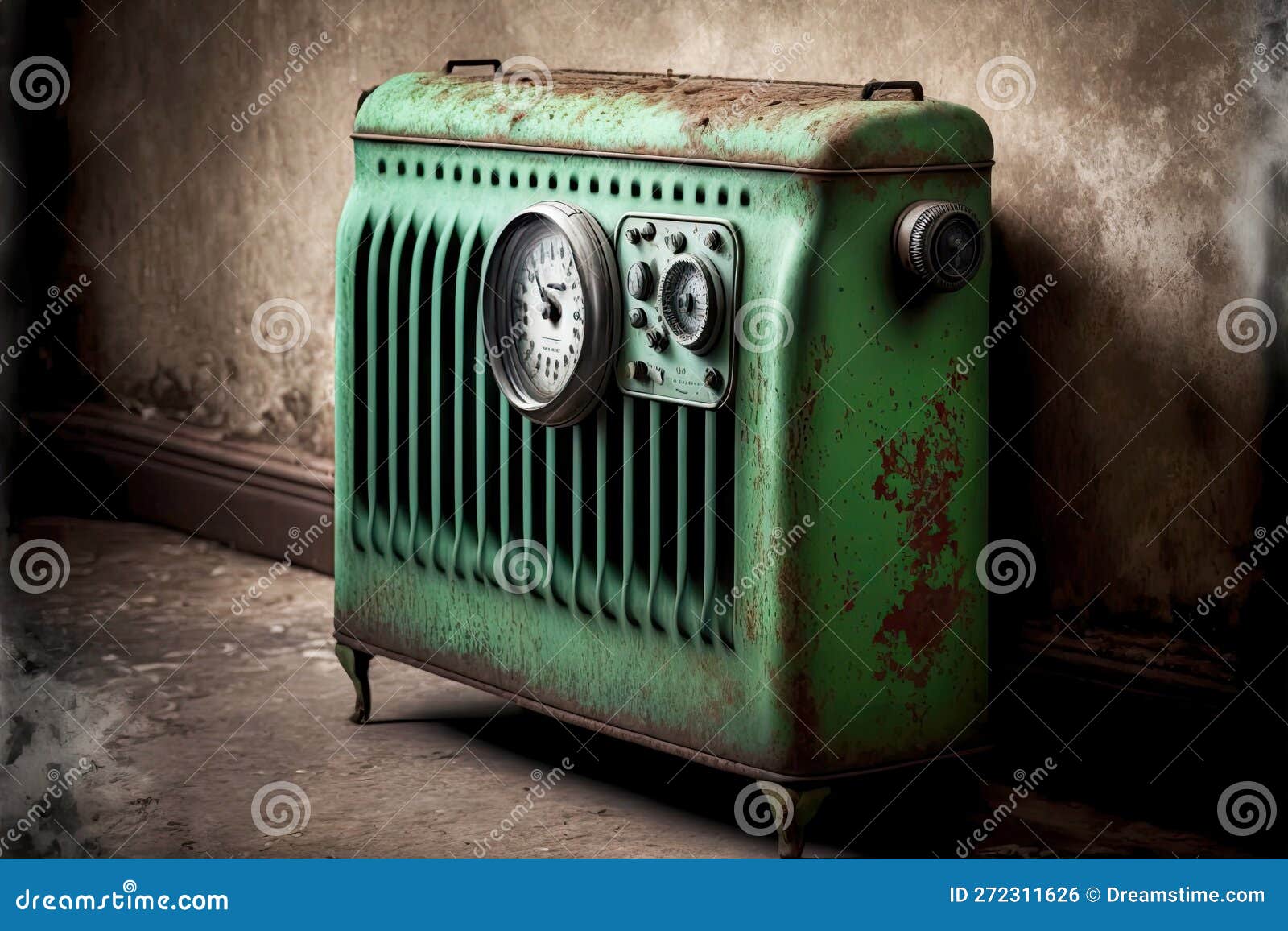 Old Rusty Green Heating Radiator with Temperature Controller Stock ...