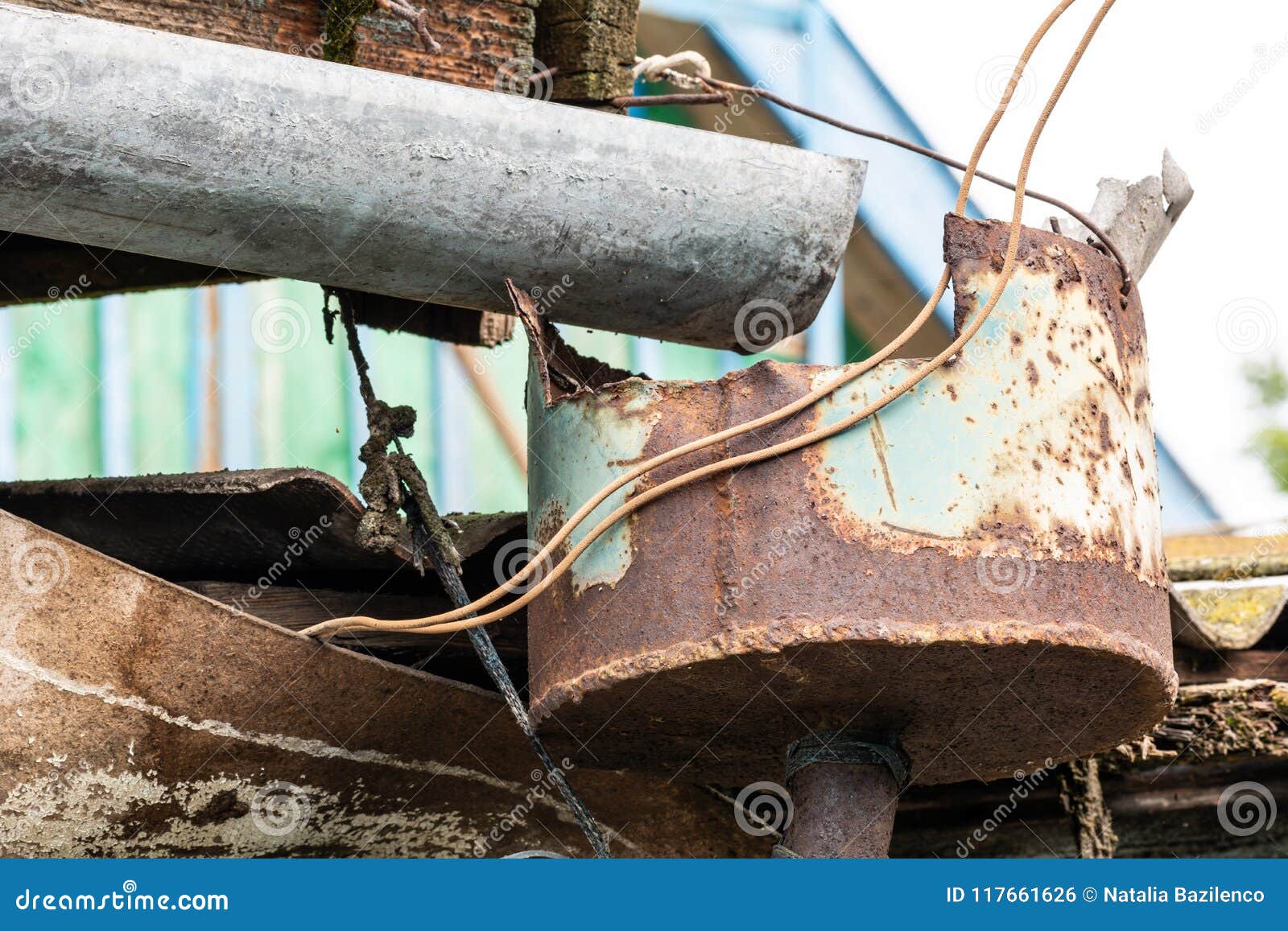 Old rusty gutter stock photo. Image of facade, pipe - 117661626