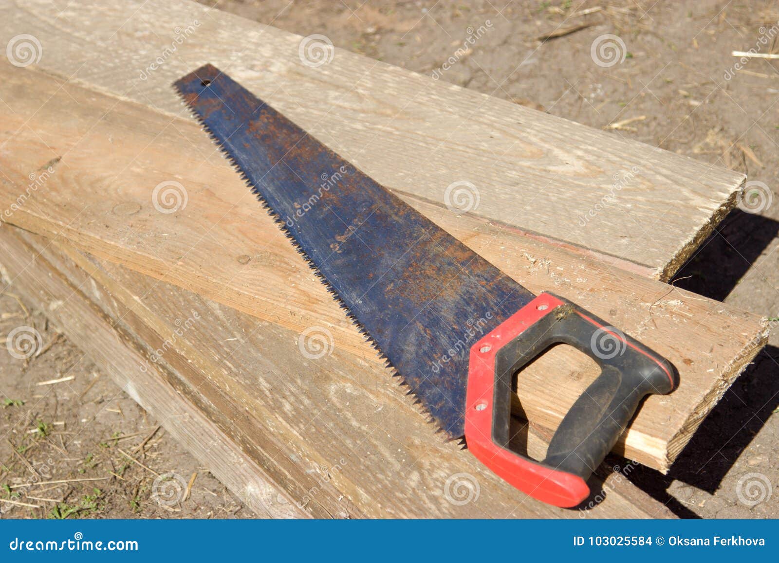An Old Rusty Hacksaw on the Board. Stock Photo - Image of cutting ...