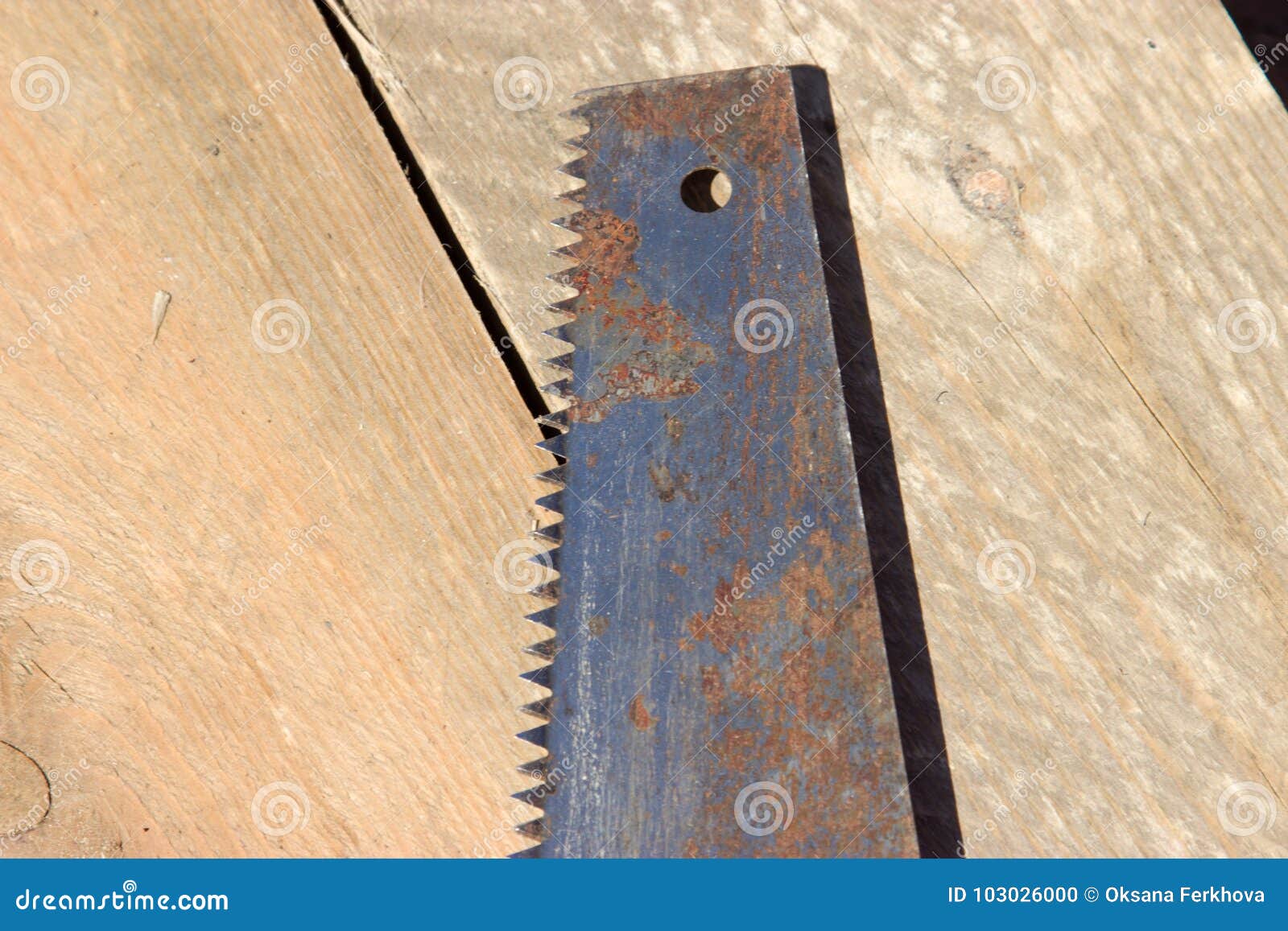 An Old Rusty Hacksaw on the Board. Stock Photo - Image of work ...