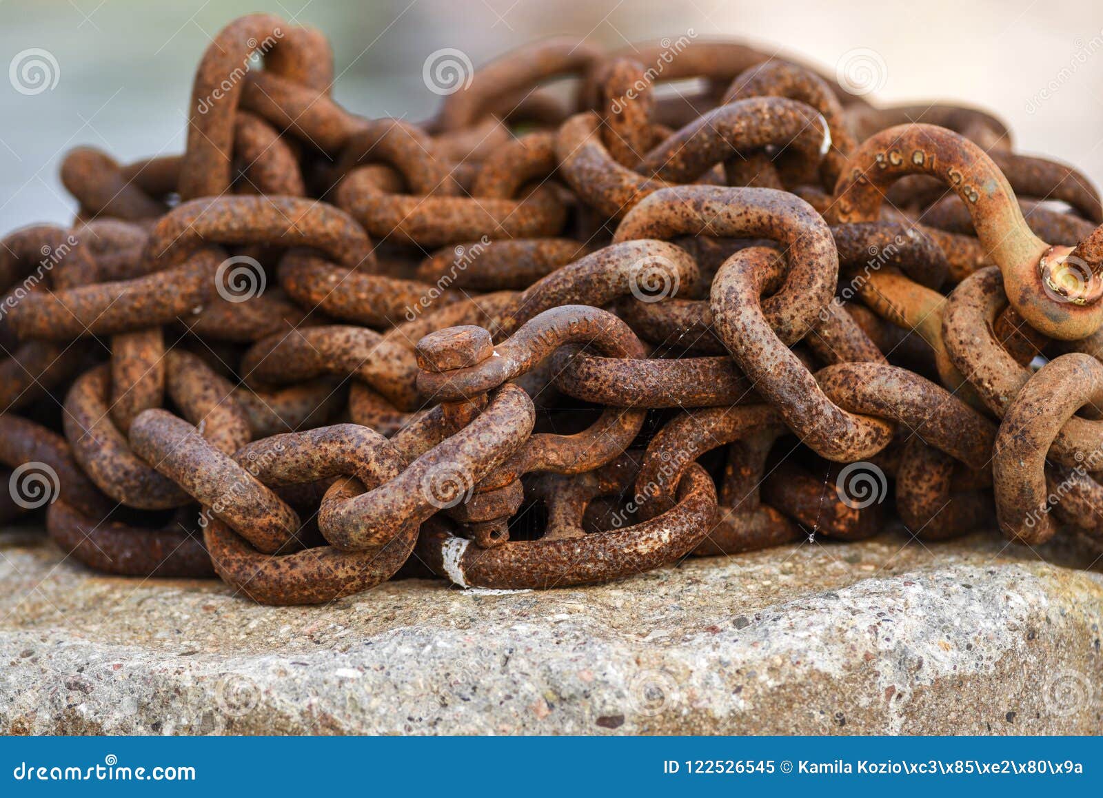 Old and Rusty Harbor Chains. Stock Image - Image of link, closeup ...