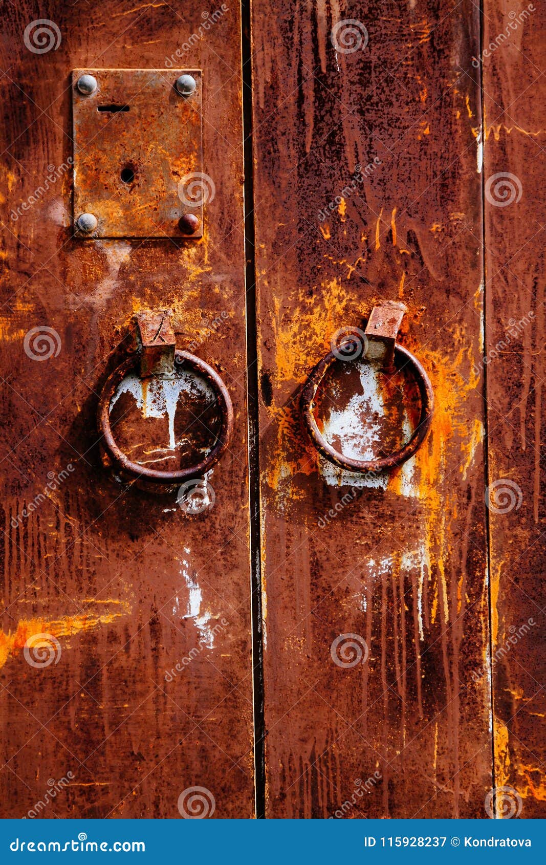 Old Rusty Iron Door with Round Handle. Stock Image - Image of doorway ...