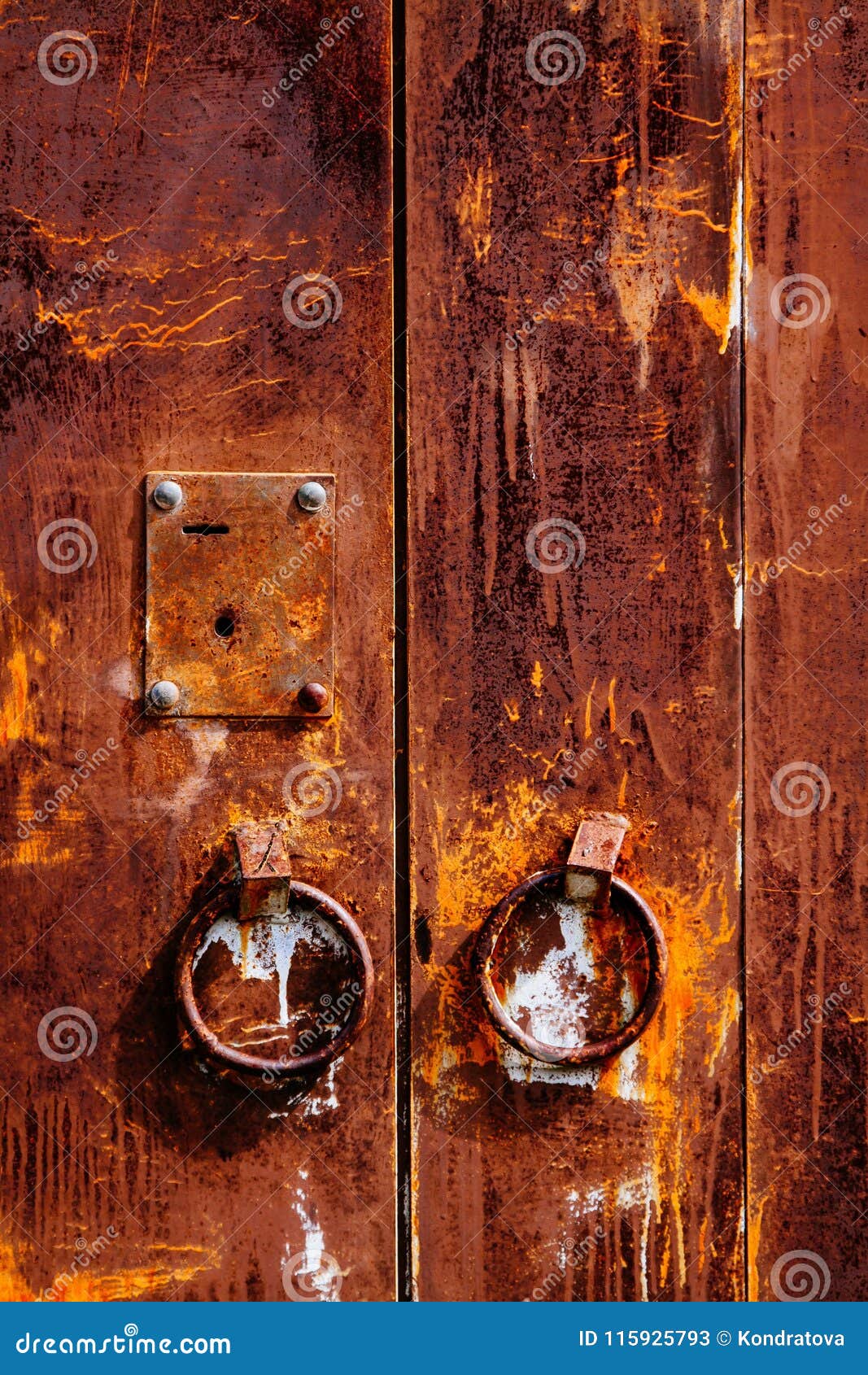 Old Rusty Iron Door with Round Handle. Stock Image - Image of closeup ...