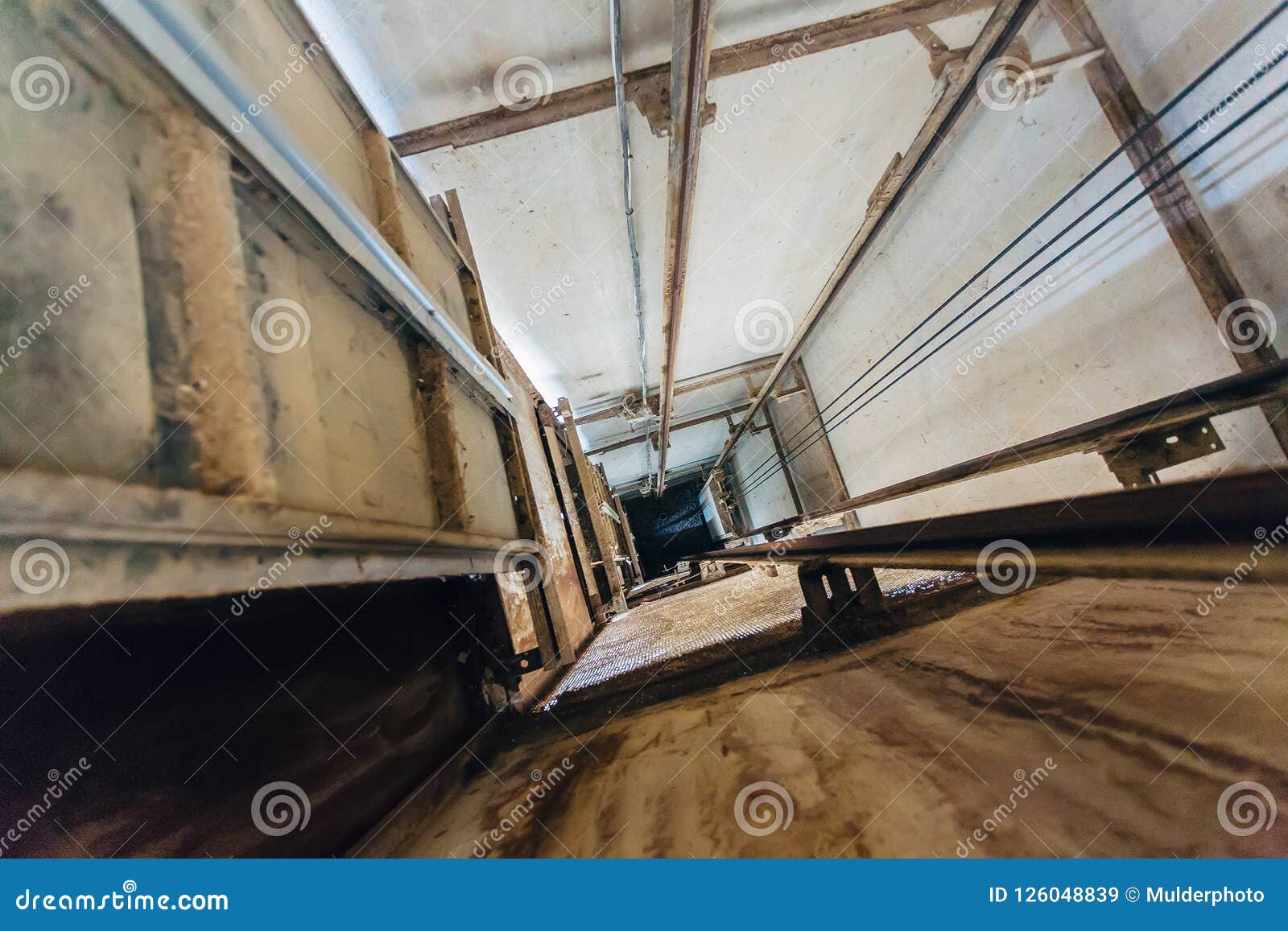 Old Freight Elevator Shaft. View Down. Stock Image - Image of shaft ...