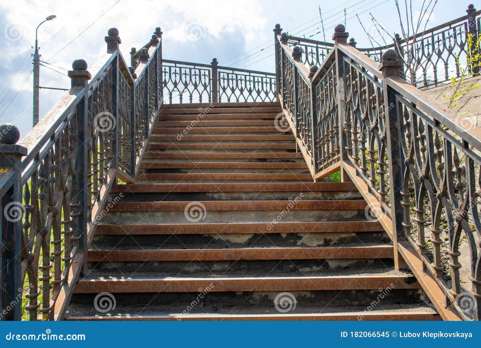 Old Rusty Iron Staircase. the Railings and Steps Were Stained with Rust ...
