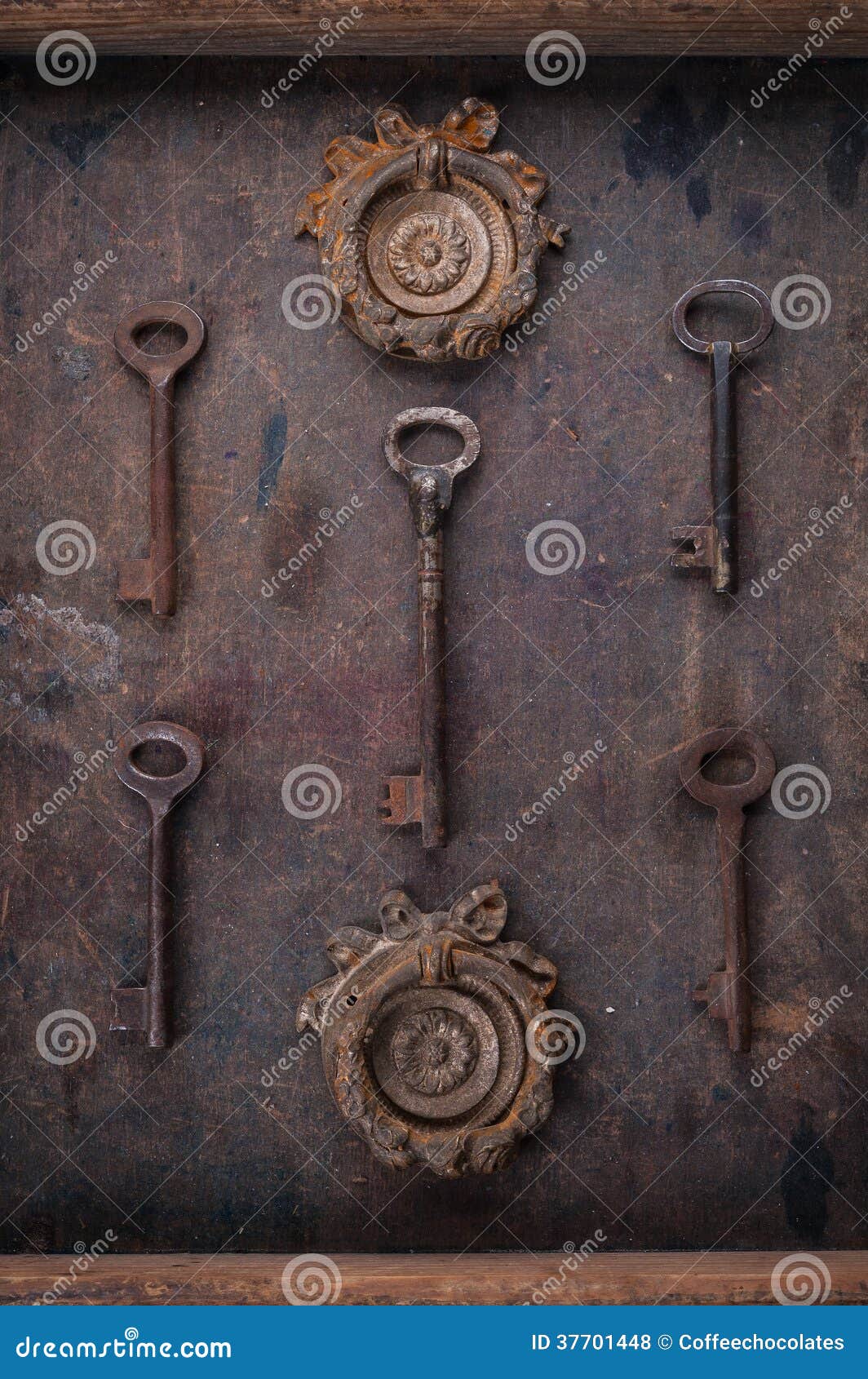 Old Rusty Keys and Door Handles Stock Photo - Image of grunge, brown ...