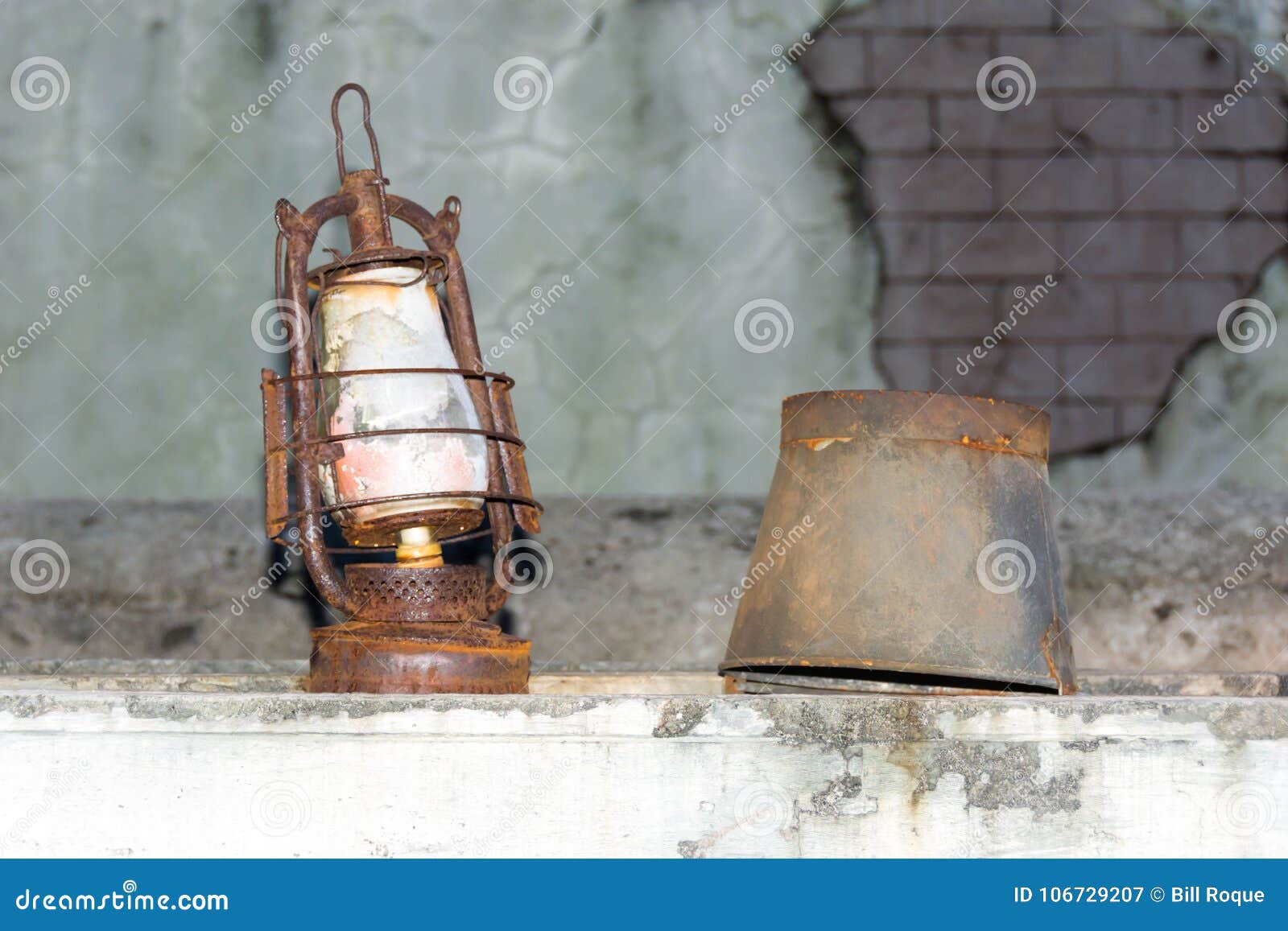 Old Rusty Lamp Placed on Top of a Table Stock Image - Image of design ...
