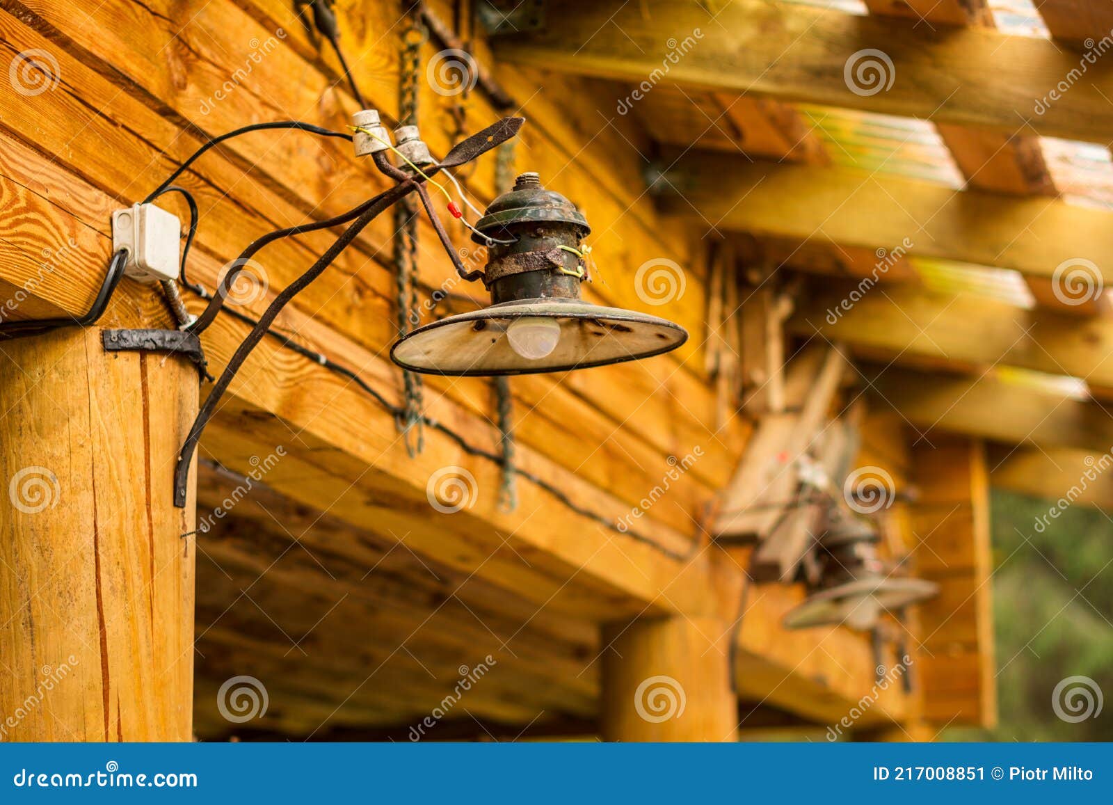 Old Rusty Lamp at the Wood Wall of the House Stock Image - Image of ...