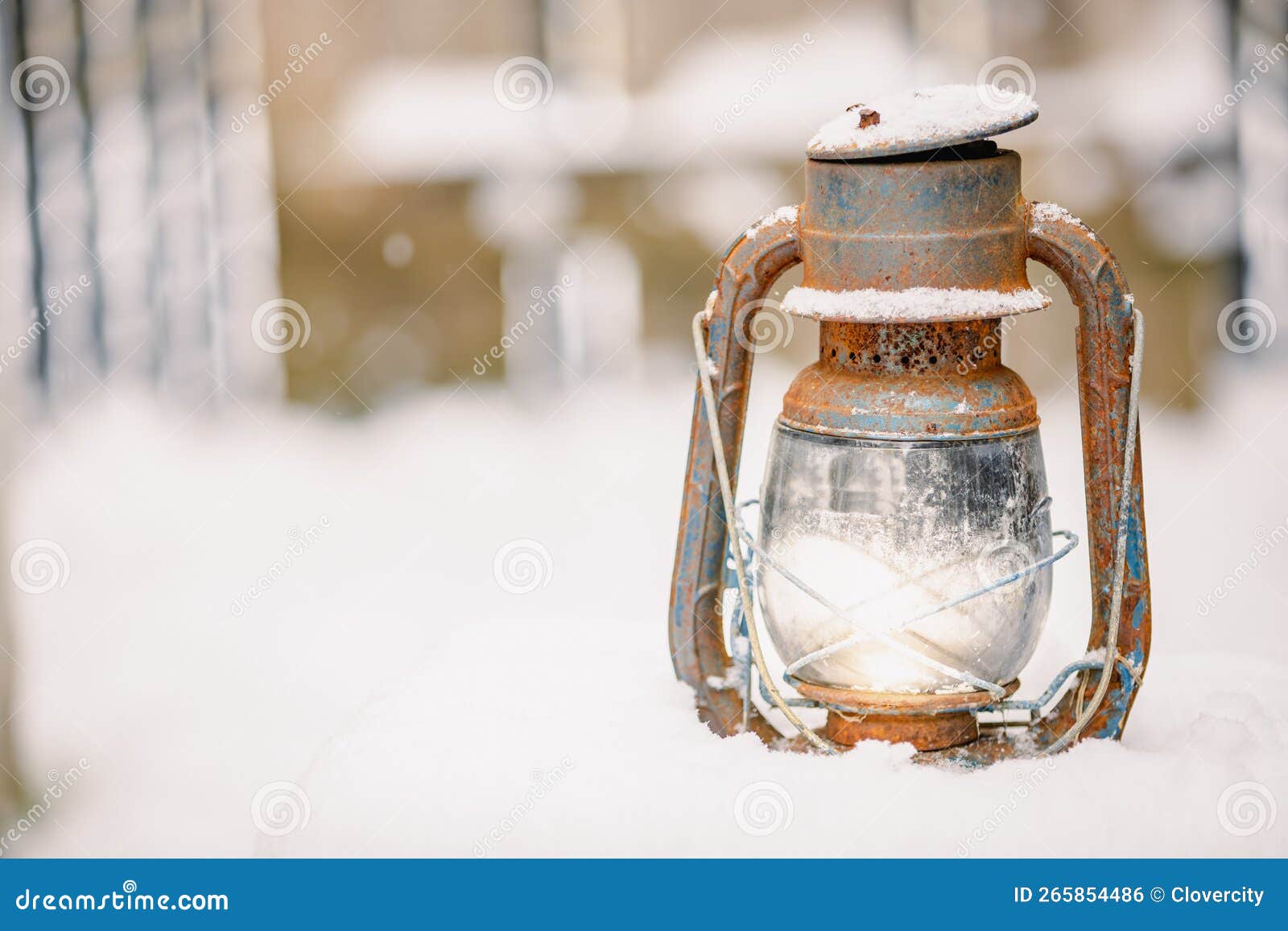Old Rusty Lantern in the Snow Stock Photo - Image of vintage, rustic ...