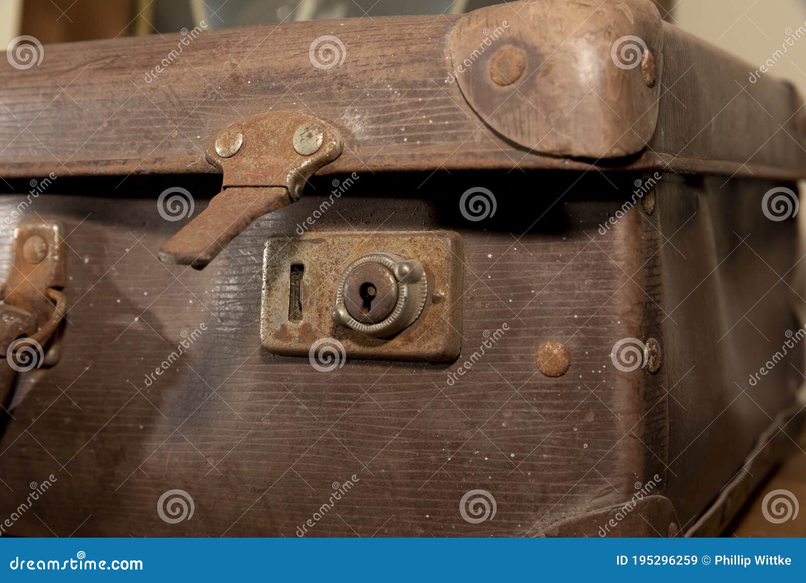 A Rusty Lock on an Old Brown Leather Suitcase Stock Image - Image of ...