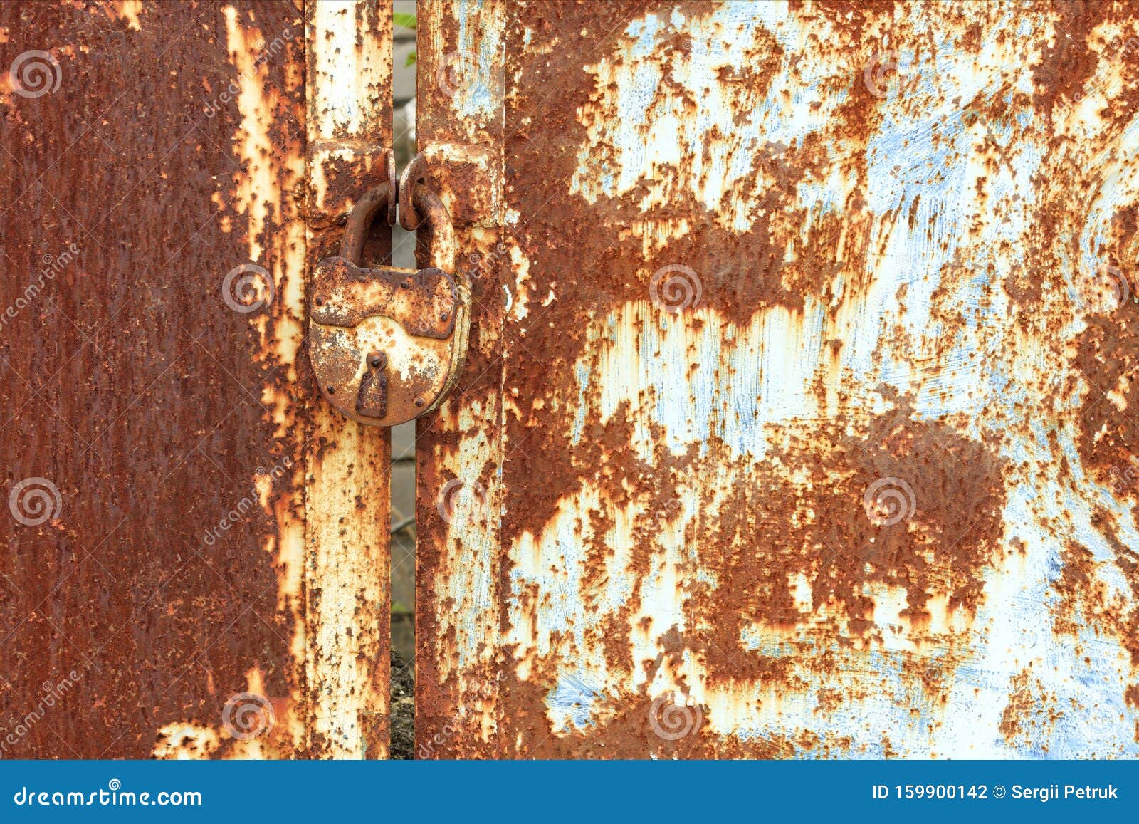 An Old Rusty Lock Connects a Rusty Gate. Rust on Old Metal Sheet ...