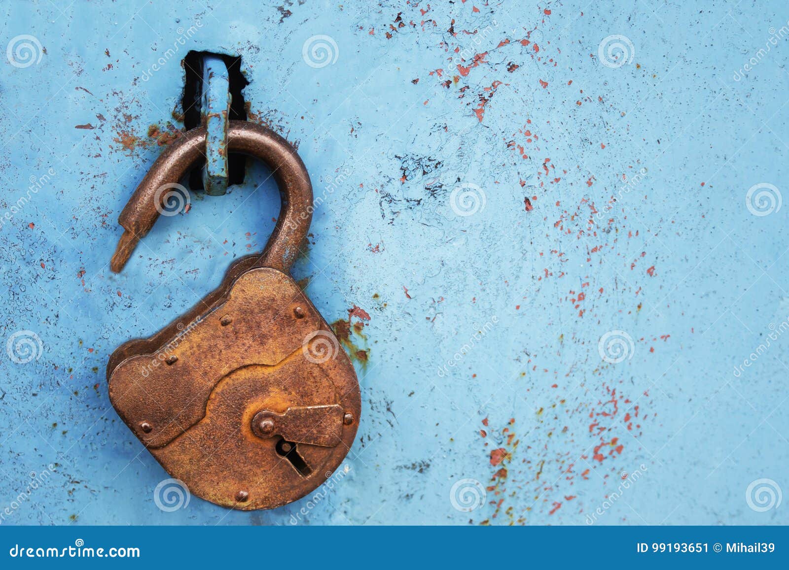 Old Rusty Lock without a Key on a Blue Background Stock Image - Image ...